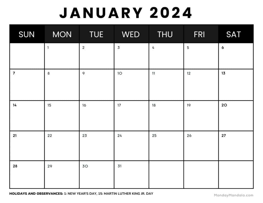 52 January 2024 Calendars (Free PDF Printables)