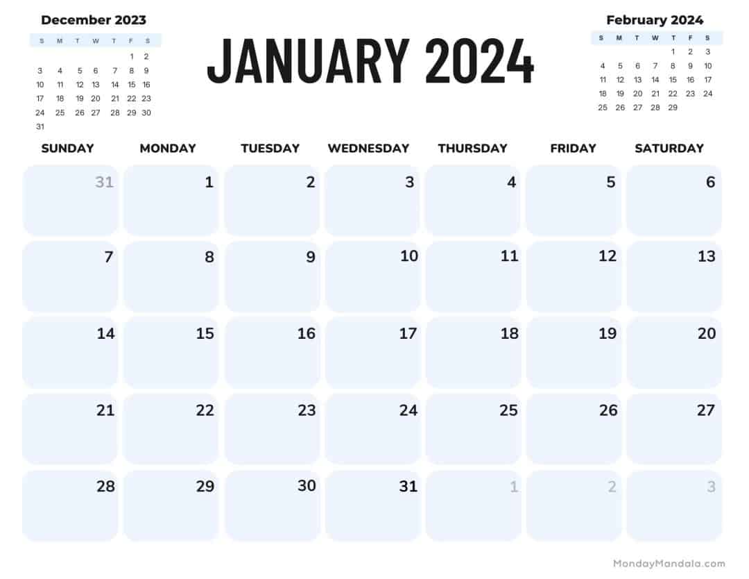 52 January 2024 Calendars (Free PDF Printables)