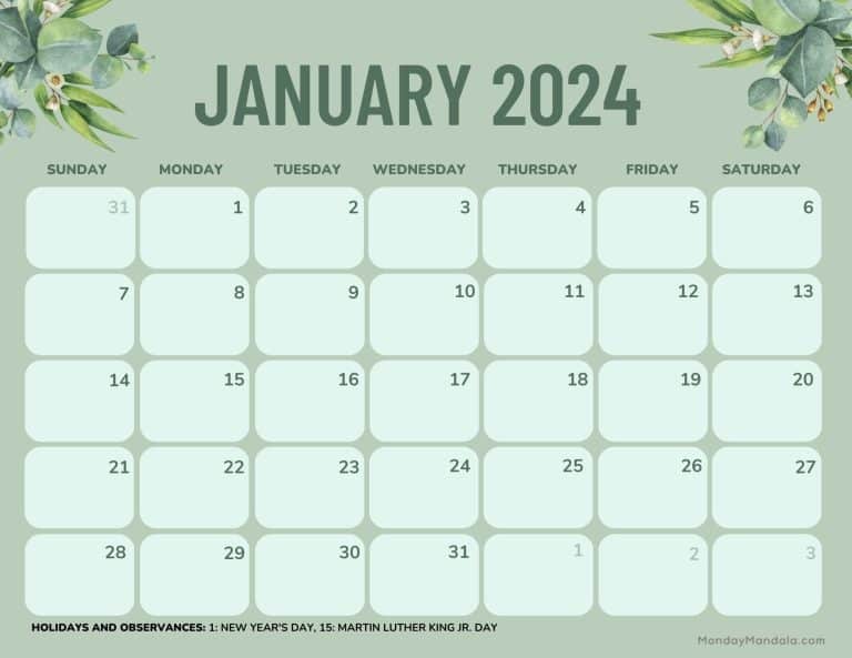 52 January 2024 Calendars (Free PDF Printables)