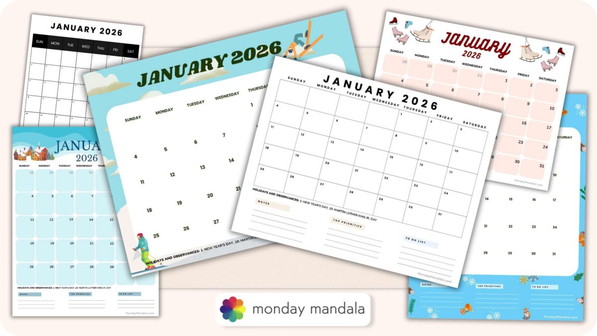 January 2026 Calendars (Free PDF Printables)