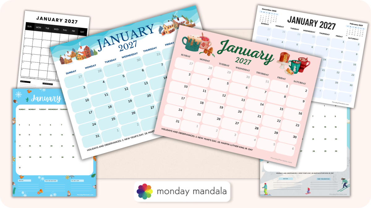 January 2027 Calendar (52 Free PDF Printables)
