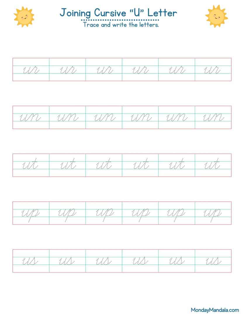 10 Cursive U Worksheets (Free Letter Writing Printables)