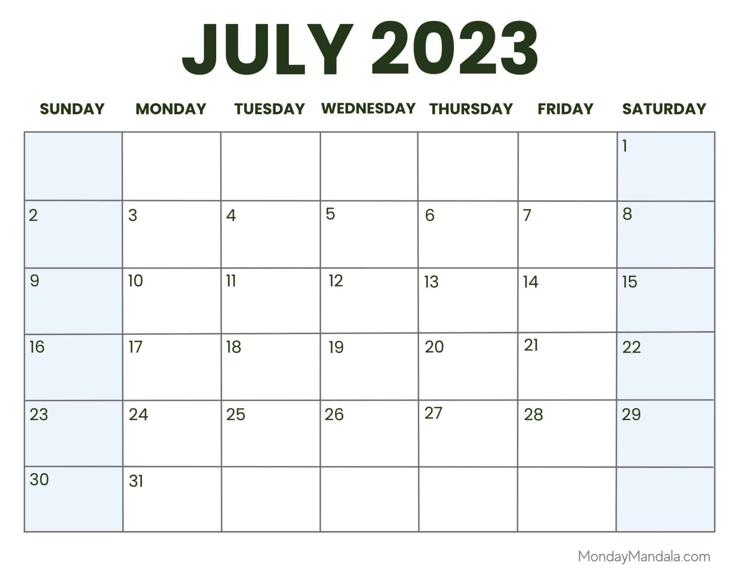 July 2023 Printable Calendar (52 Free PDF Printables)