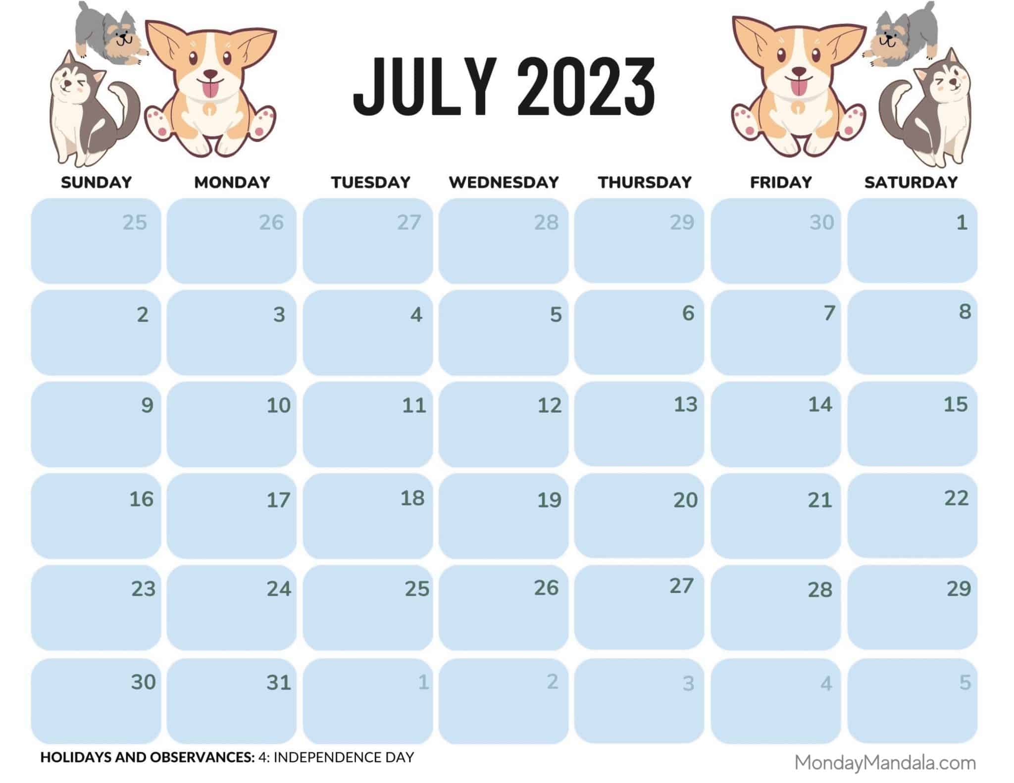 July 2023 Printable Calendar (52 Free PDF Printables)