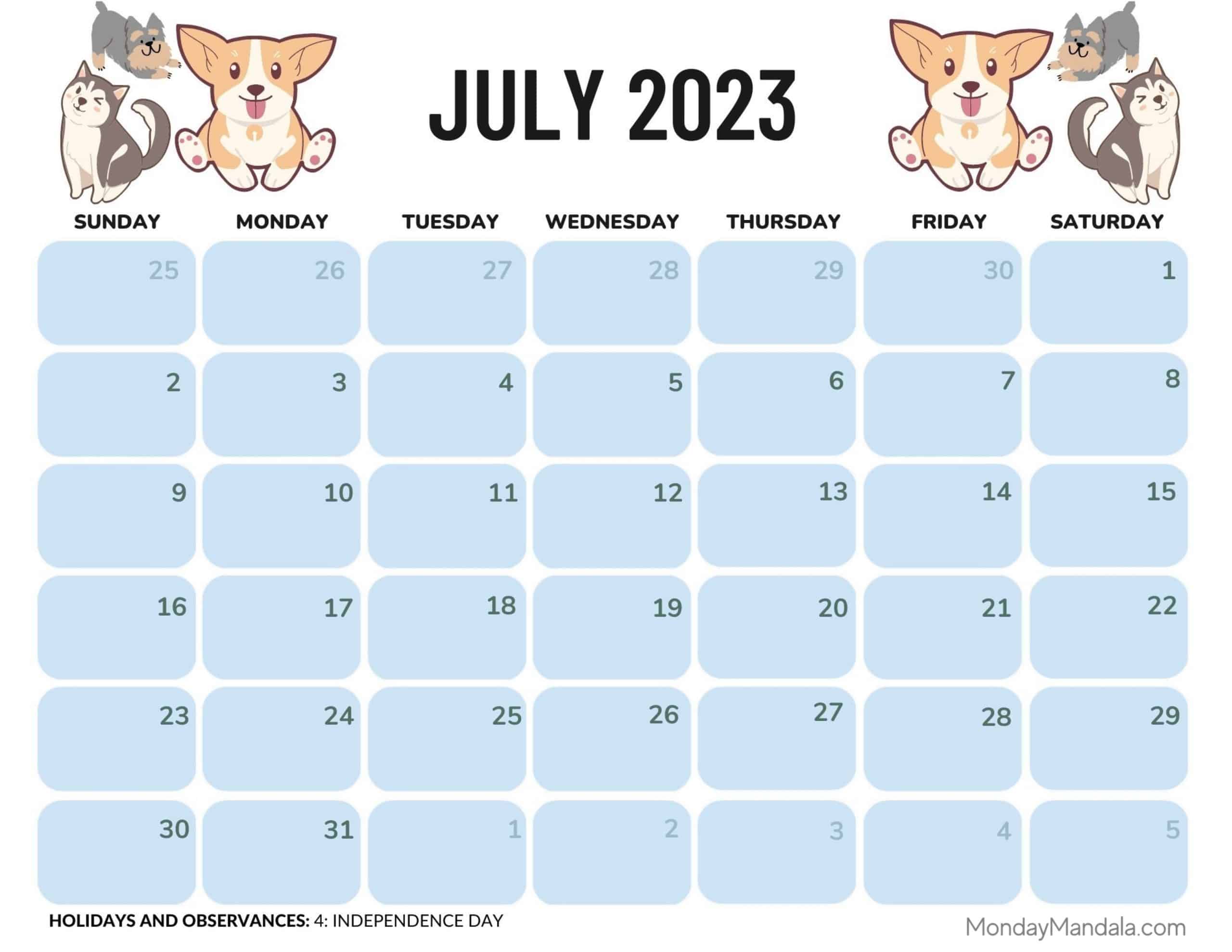 July 2023 Printable Calendar (52 Free PDF Printables)