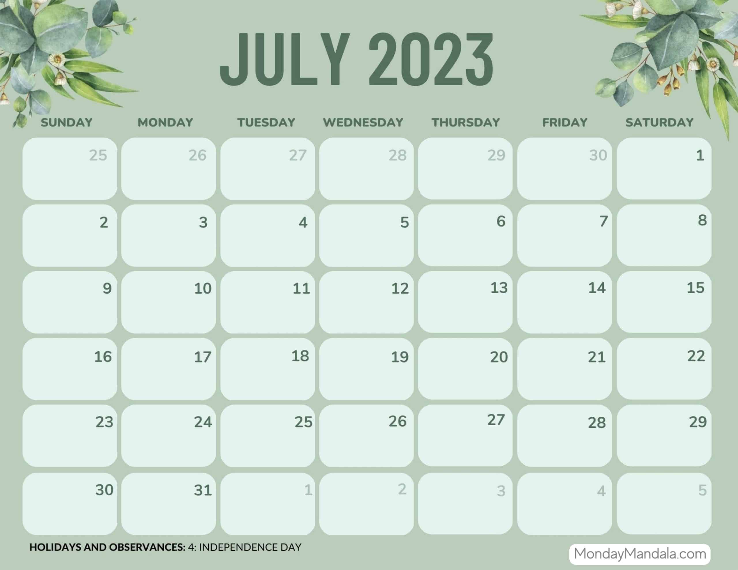 July 2023 Printable Calendar (52 Free PDF Printables)