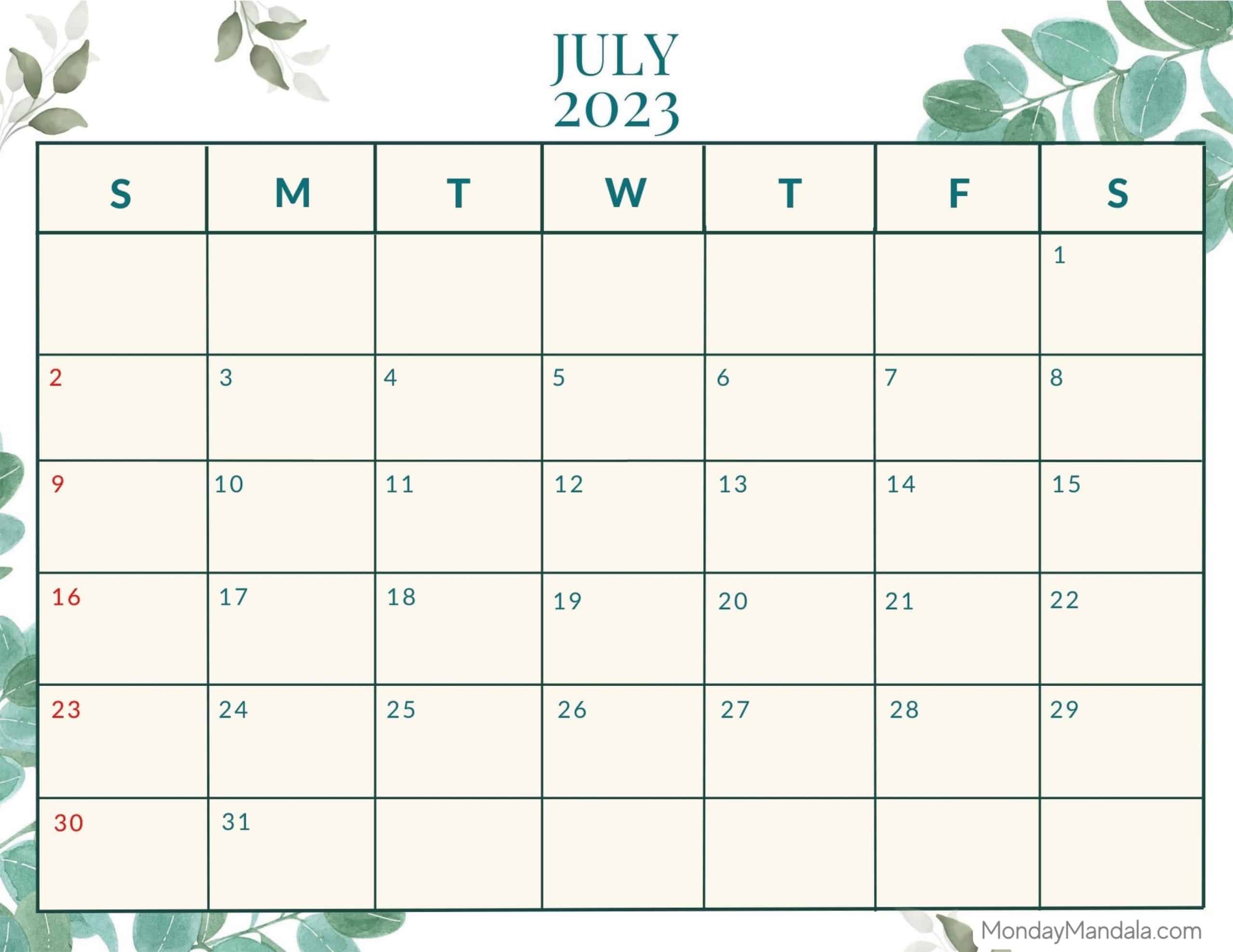 July 2023 Printable Calendar (52 Free PDF Printables)