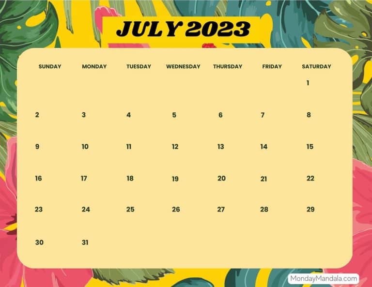 July 2023 Printable Calendar (52 Free PDF Printables)