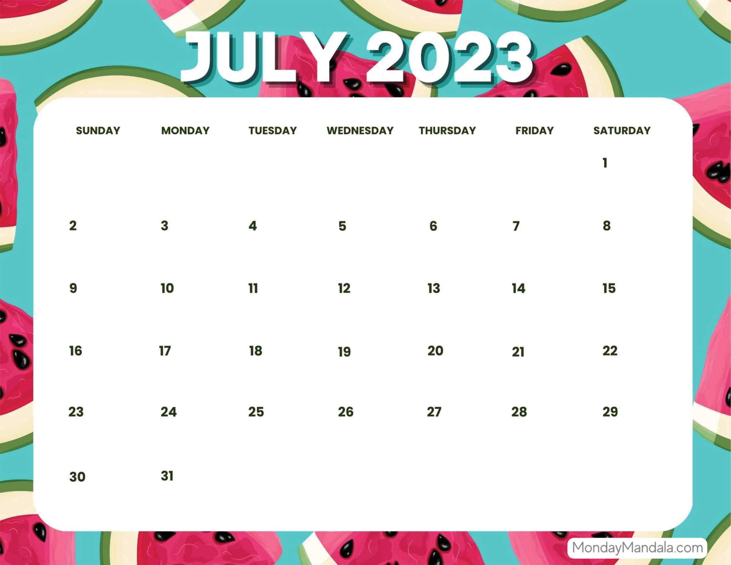 July 2023 Printable Calendar (52 Free PDF Printables)