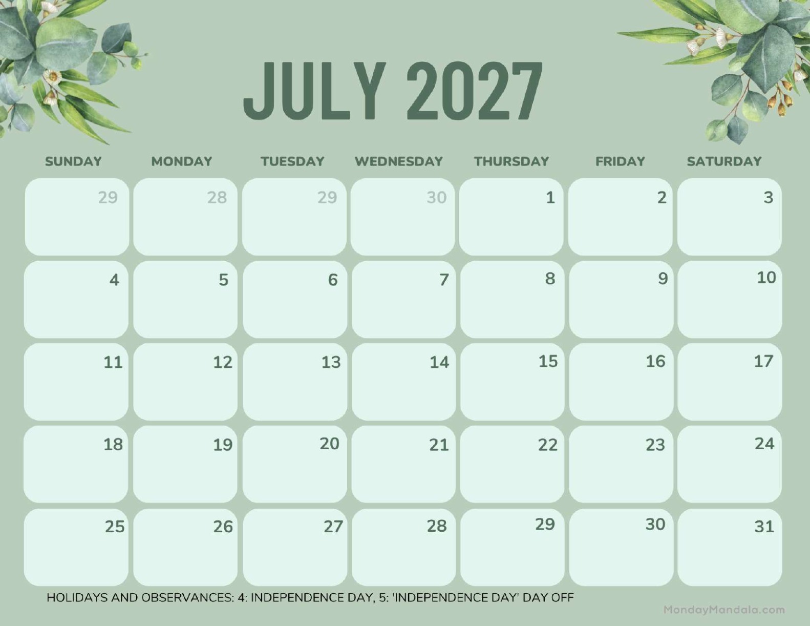 July 2027 Printable Calendar (52 Free PDF Printables)