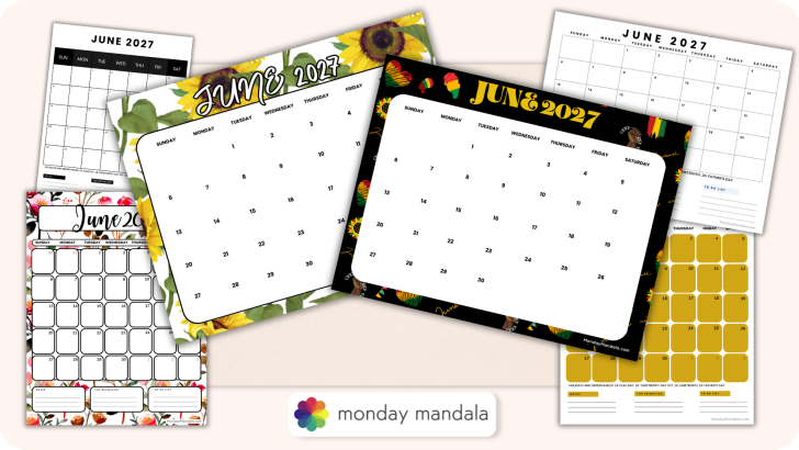 June 2027 Calendar (52 Free PDF Printables)