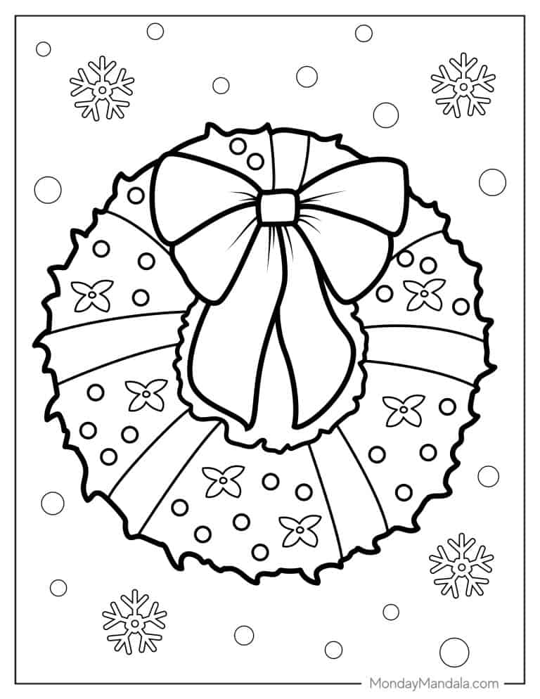 33 Christmas Wreath Coloring Pages (Free PDF Printables)