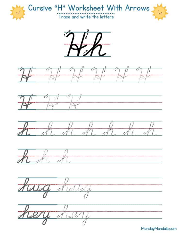 10 Cursive H Worksheets (Free Letter Writing Printables)