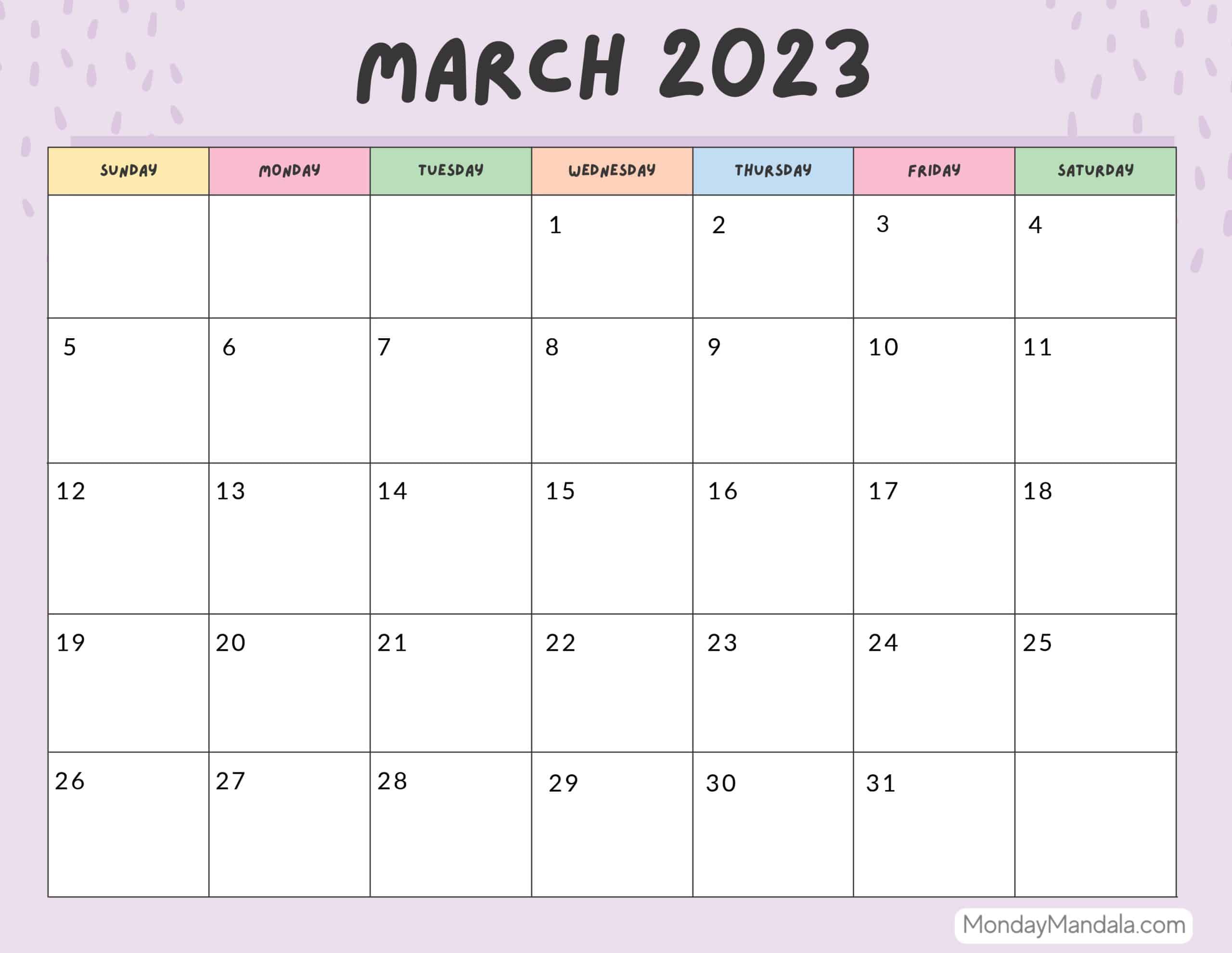 March 2023 Calendar (52 Free PDF Printables)