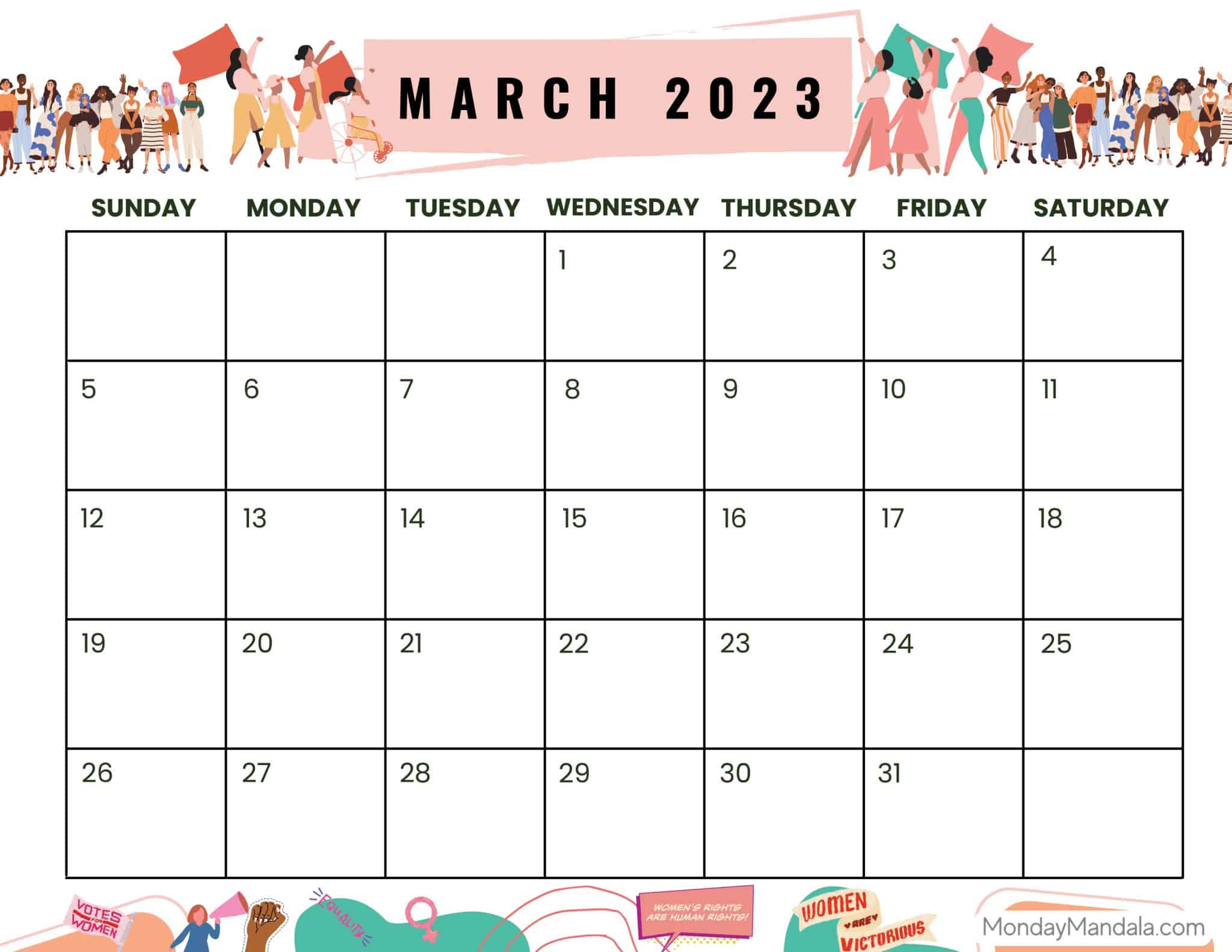 March 2023 Calendar (52 Free PDF Printables)
