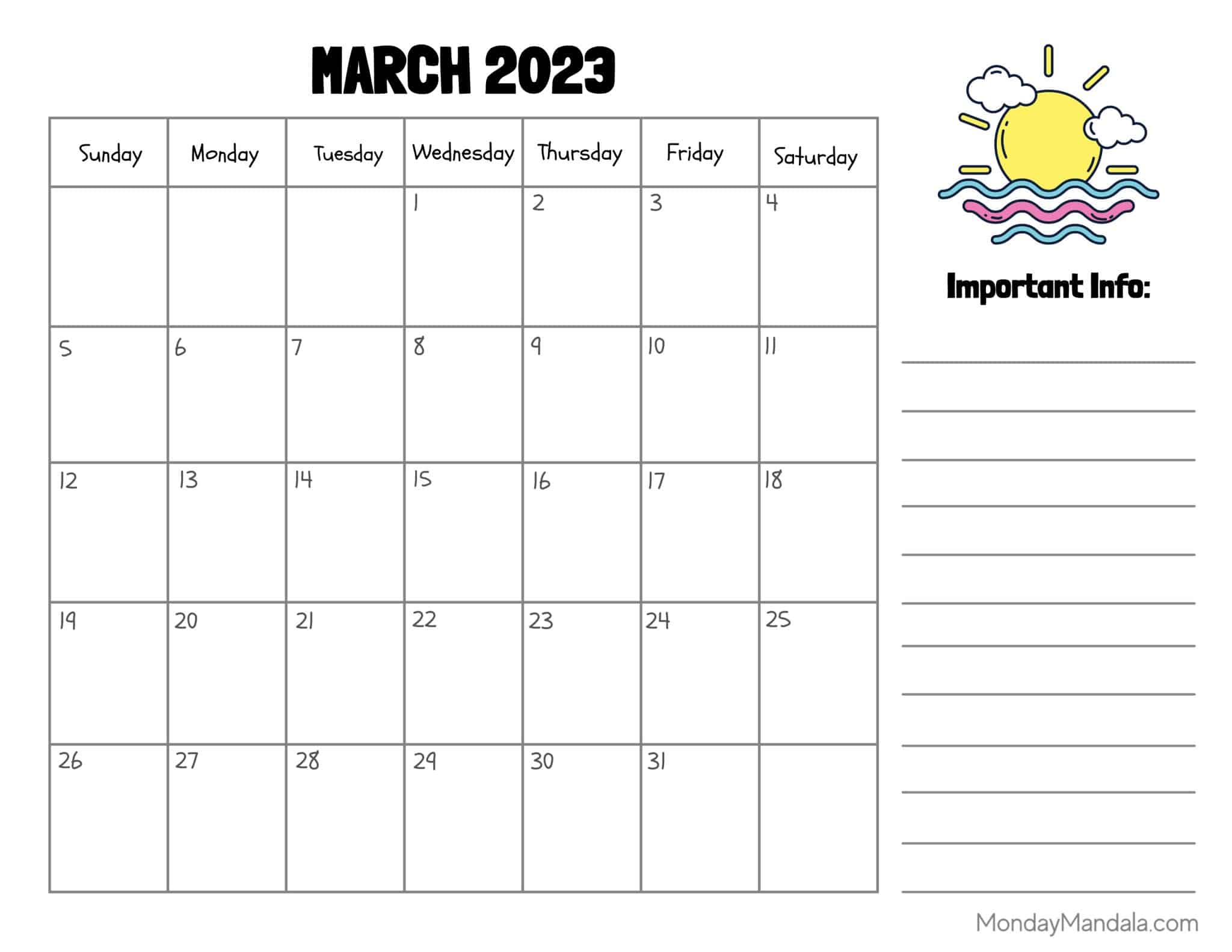 March 2023 Calendar (52 Free PDF Printables)