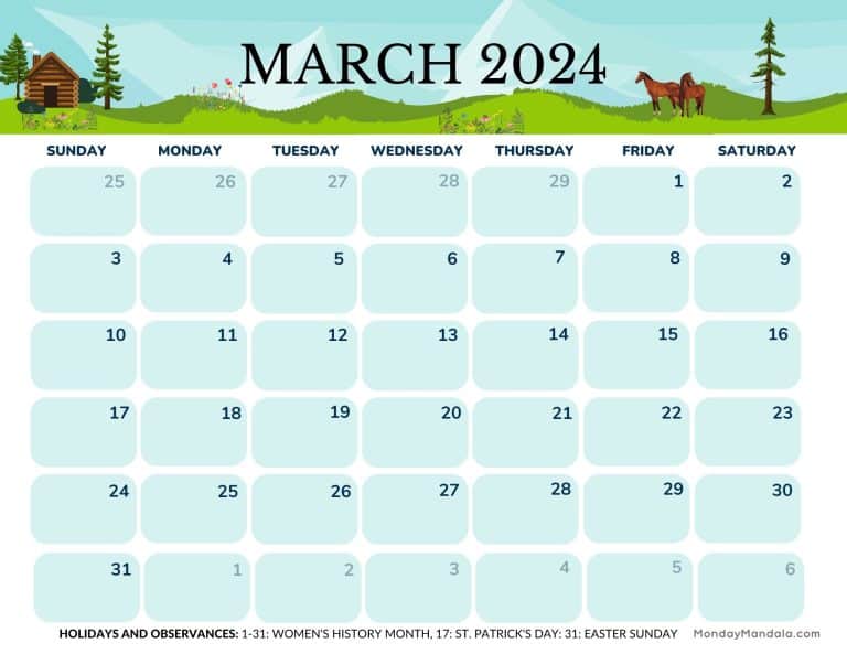 52 March 2024 Calendars (Free PDF Printables)