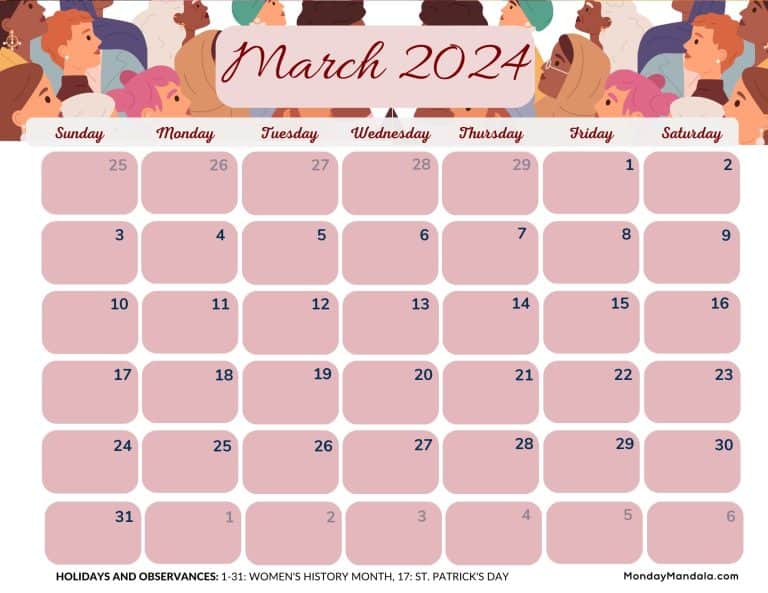 52 March 2024 Calendars (Free PDF Printables)