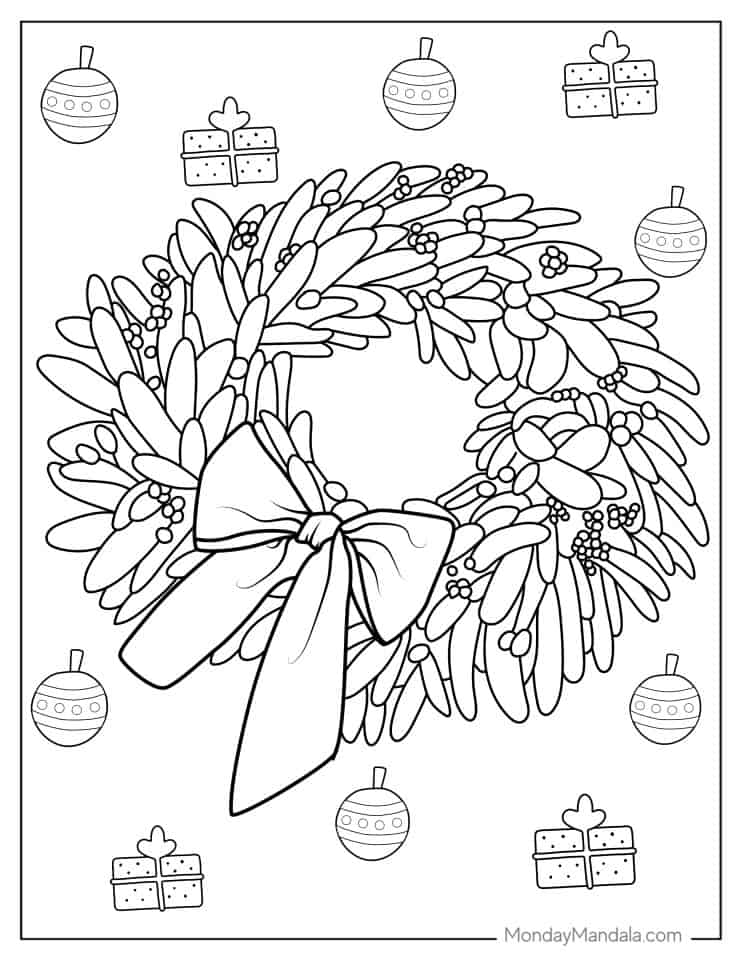 33 Christmas Wreath Coloring Pages (Free PDF Printables)