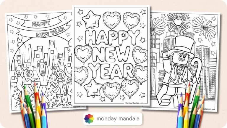 32 New Year Coloring Pages (Free PDF Printables)