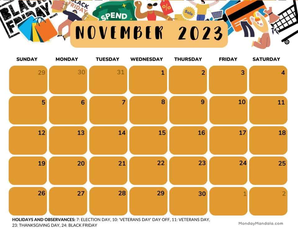 November 2023 Calendar (52 Free PDF Printables)