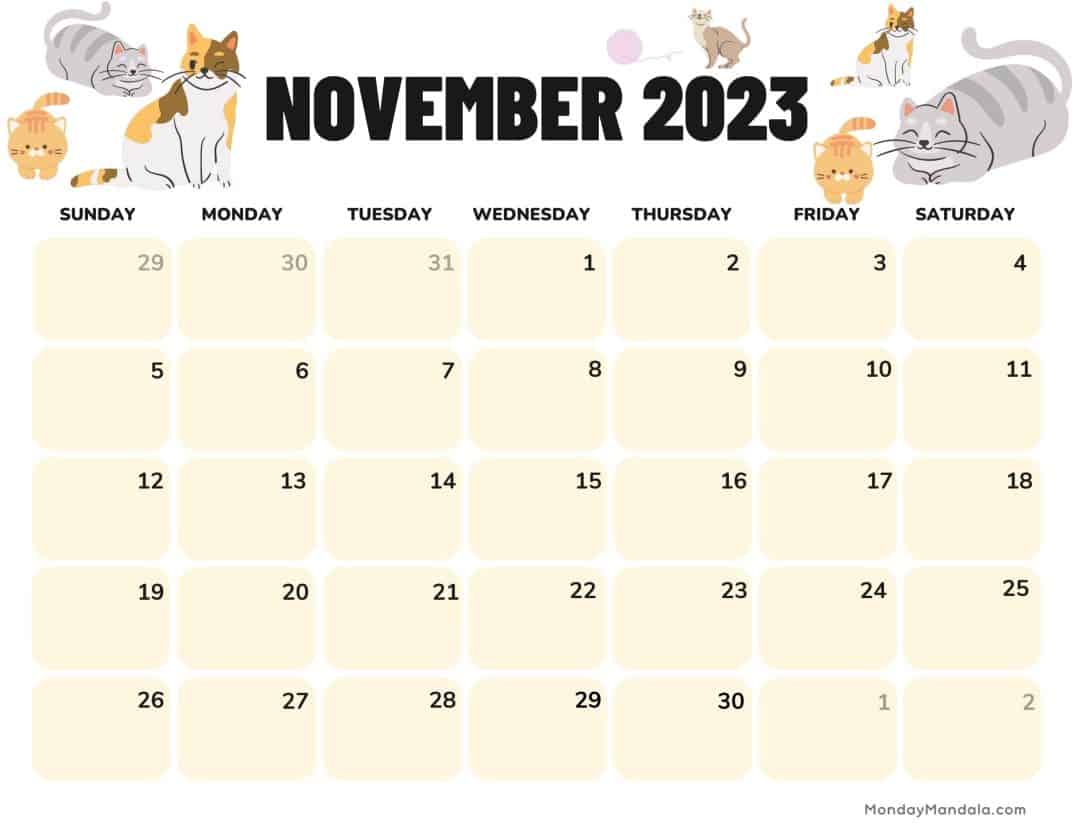 November 2023 Calendar (52 Free PDF Printables)