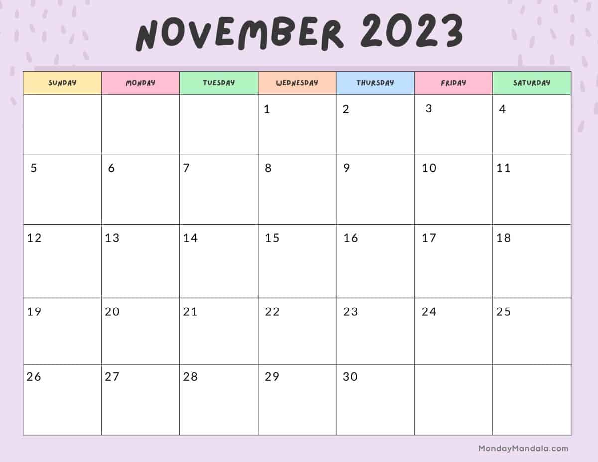 November 2023 Calendar (52 Free PDF Printables)