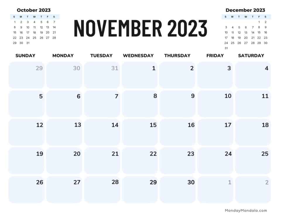 November 2023 Calendar (52 Free PDF Printables)