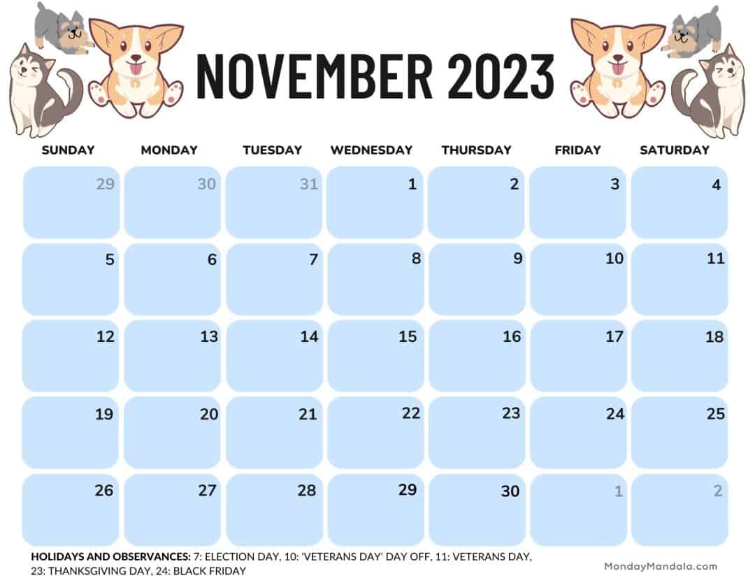 November 2023 Calendar (52 Free PDF Printables)