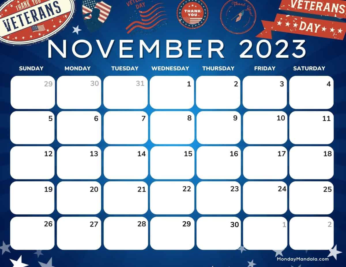 November 2023 Calendar (52 Free PDF Printables)