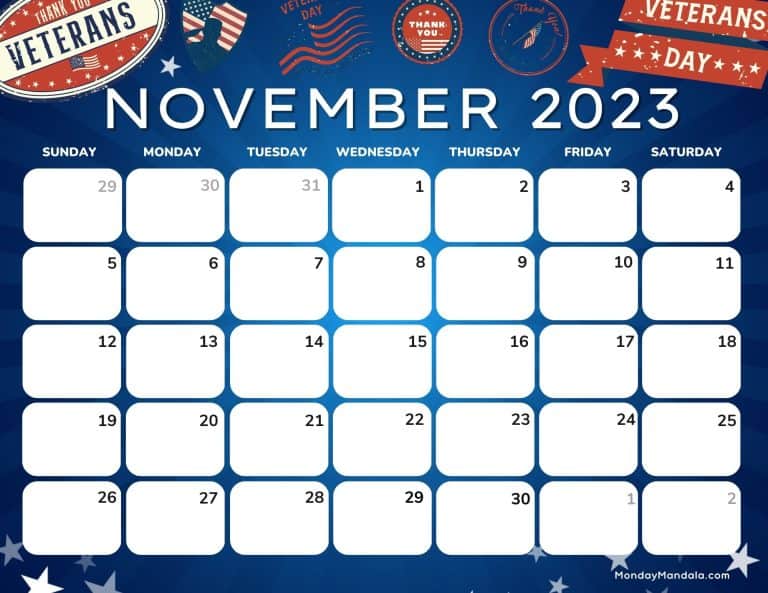 November 2023 Calendar (52 Free PDF Printables)
