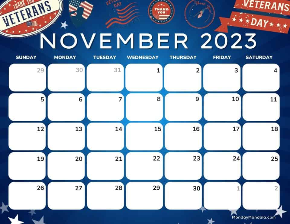 November 2023 Calendar (52 Free PDF Printables)
