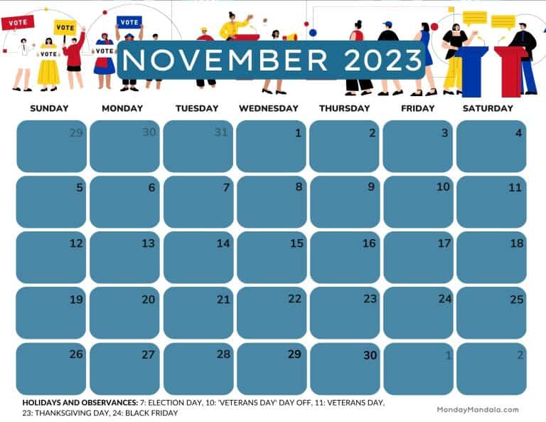 November 2023 Calendar (52 Free PDF Printables)