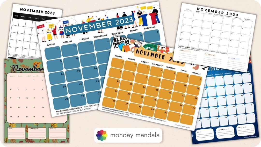 November 2023 Calendar (52 Free PDF Printables)