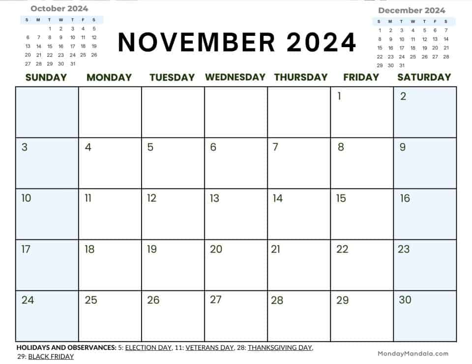 November 2024 Calendars (52 Free Printable PDFs)