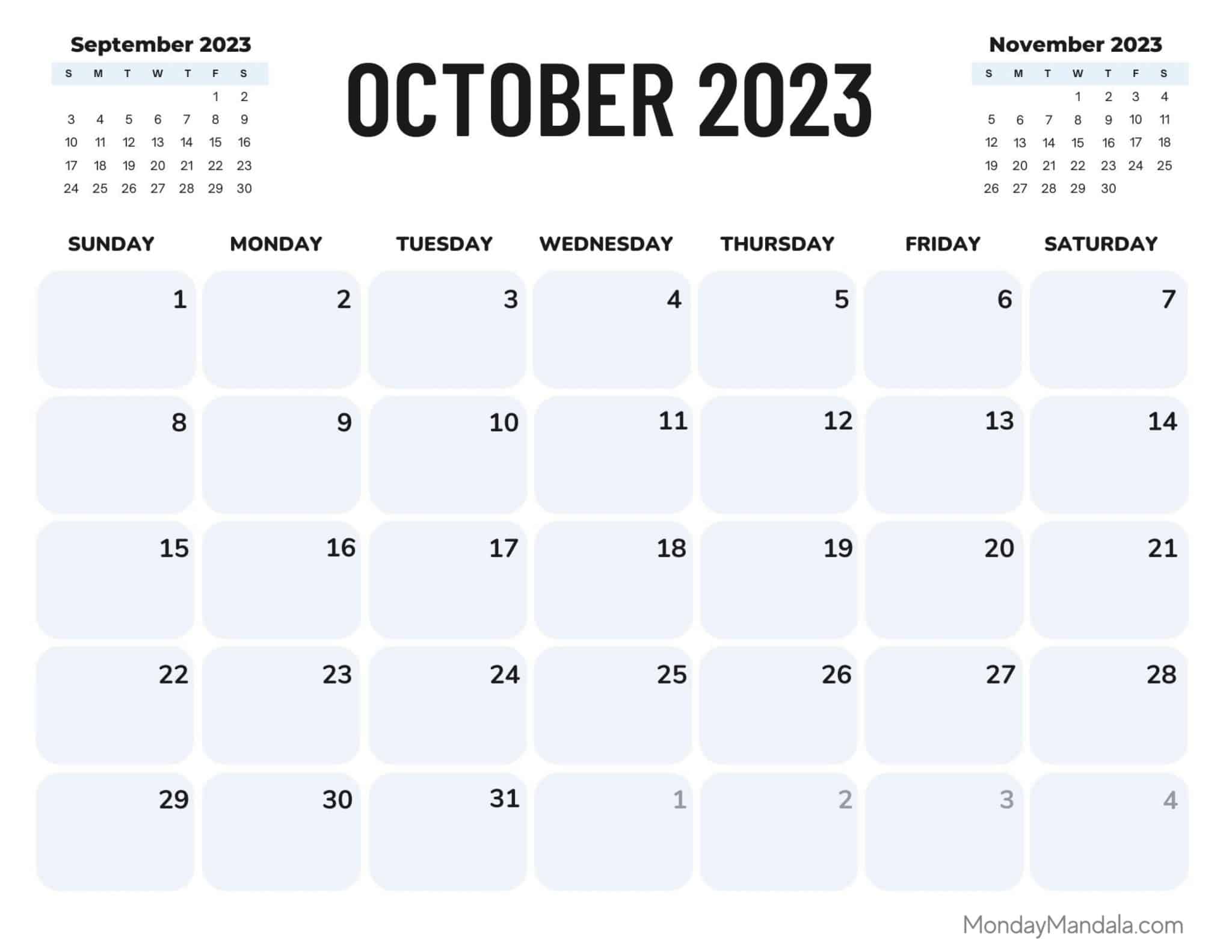 October 2023 Calendar (52 Free PDF Printables)