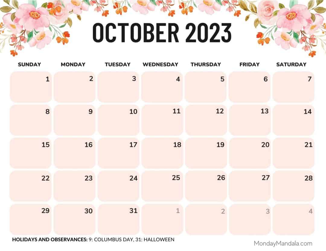 October 2023 Calendar (52 Free PDF Printables)