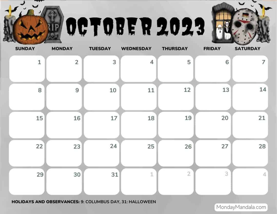 October 2023 Calendar (52 Free PDF Printables)