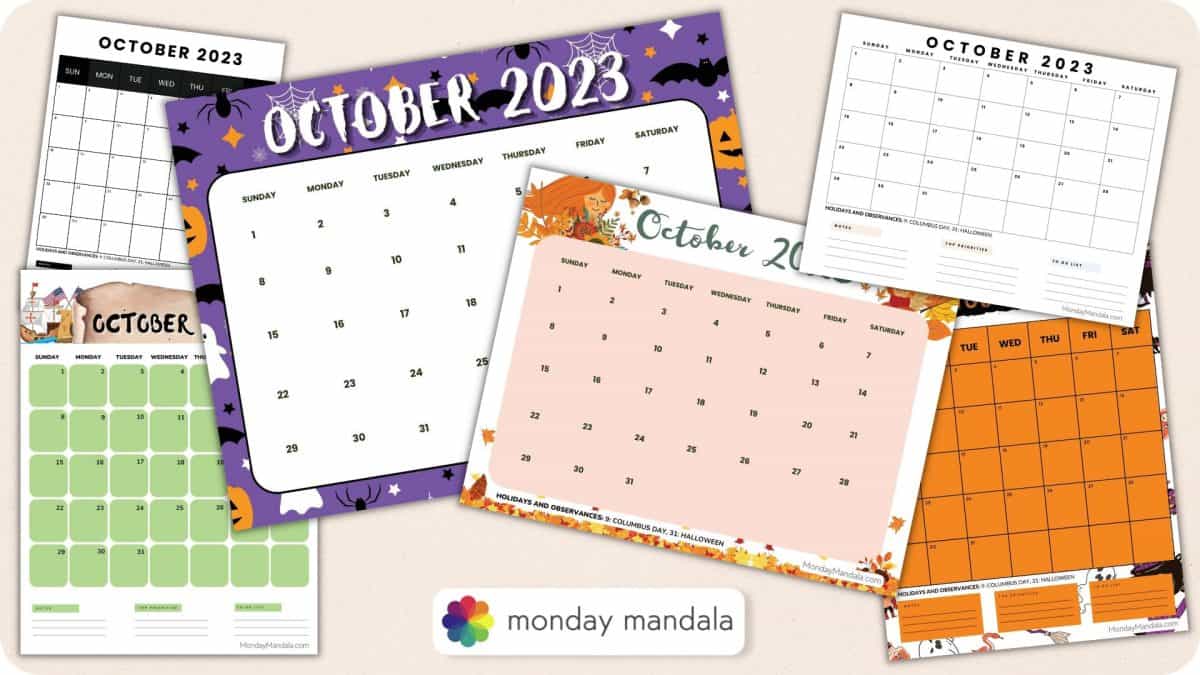 October 2023 Calendar (52 Free PDF Printables)