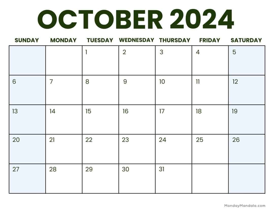October 2024 Calendars (52 Free PDF Printables)