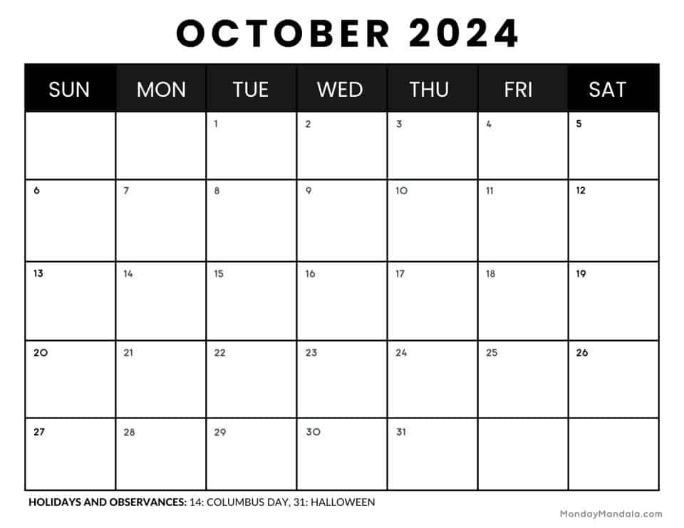 October 2024 Calendars (52 Free PDF Printables)