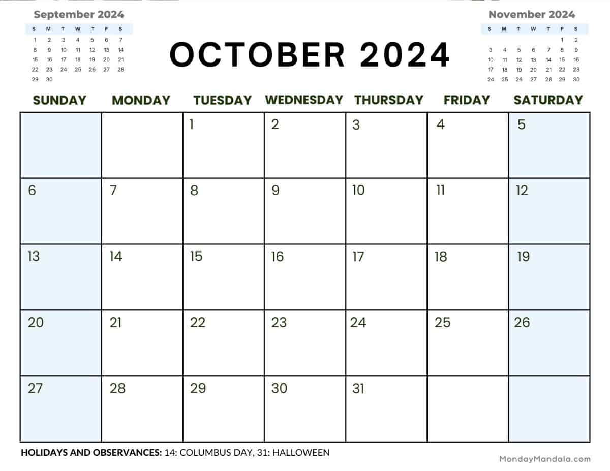 October 2024 Calendars (52 Free PDF Printables)