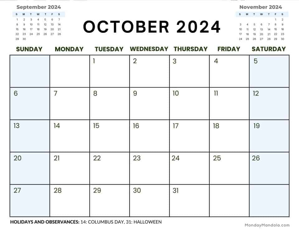 October 2024 Calendars (52 Free PDF Printables)