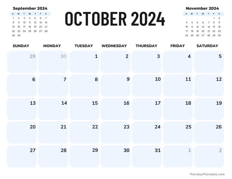 October 2024 Calendars (52 Free PDF Printables)