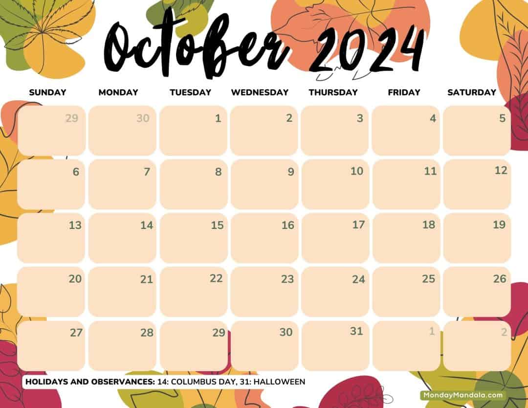 October 2024 Calendars (52 Free PDF Printables)