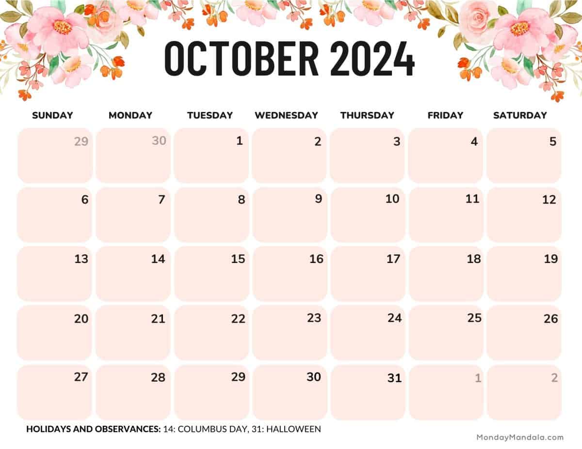 October 2024 Calendars (52 Free PDF Printables)
