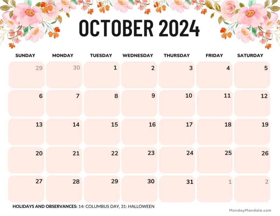 October 2024 Calendars (52 Free PDF Printables)