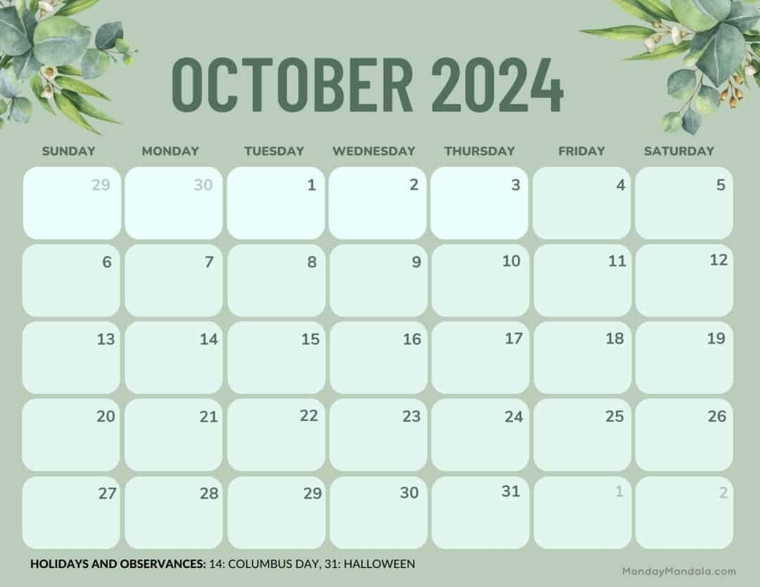 October 2024 Calendars (52 Free PDF Printables)
