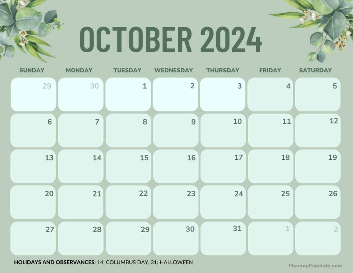 October 2024 Calendars (52 Free PDF Printables)