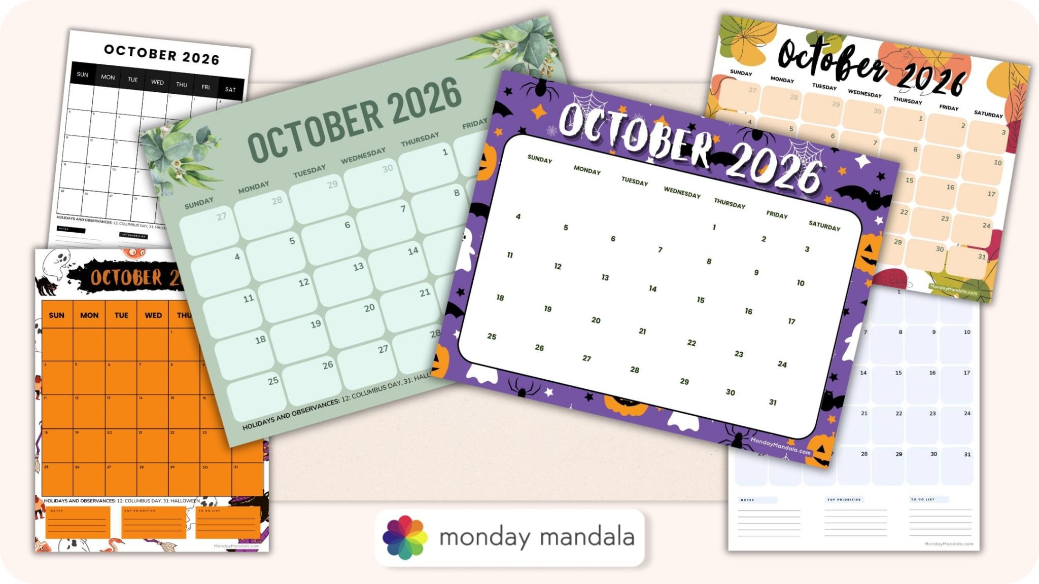 October 2026 Calendars (52 Free PDF Printables)